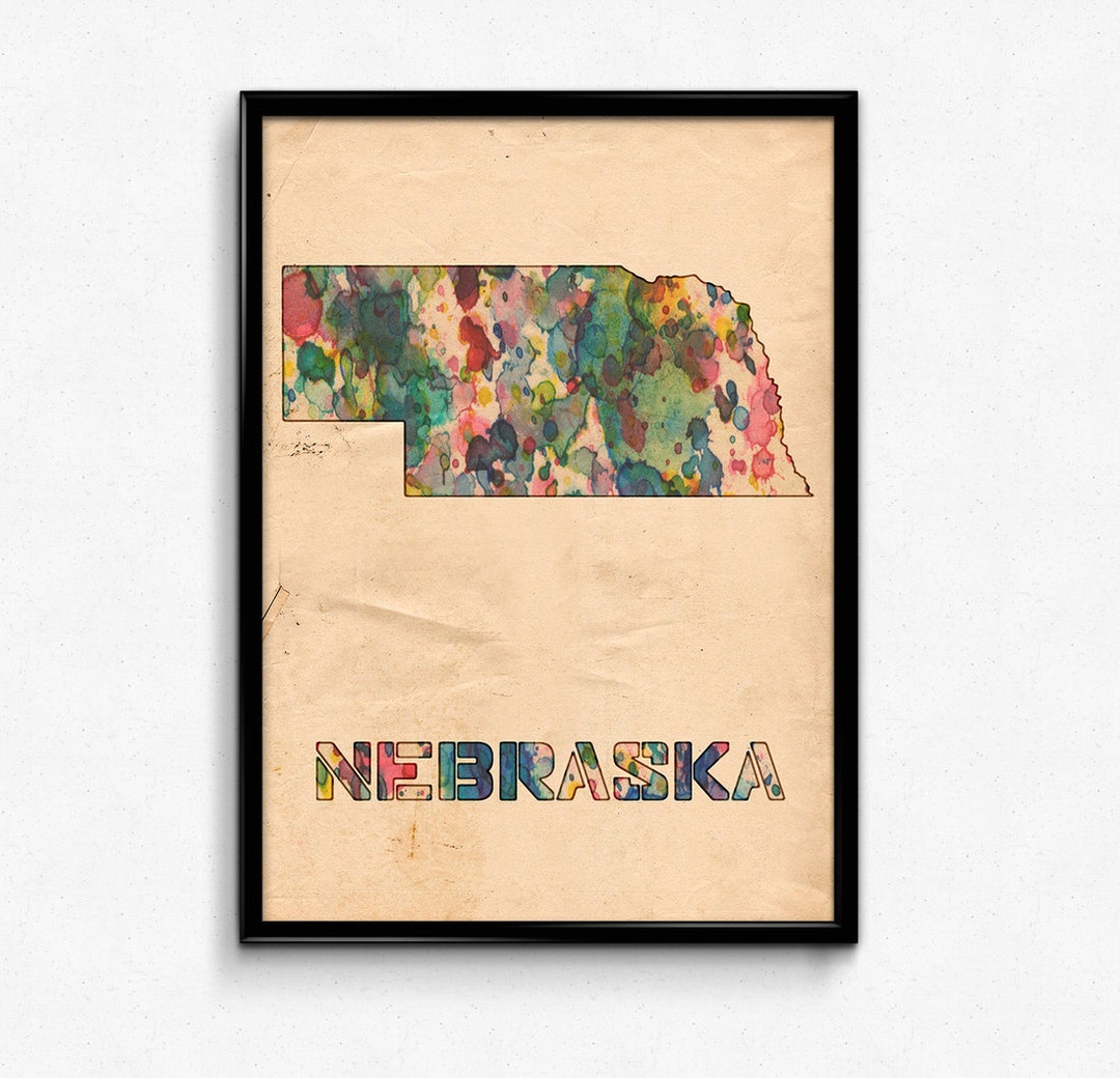 Nebraska Map Poster Watercolor Print Fine Art Digital Painting ...