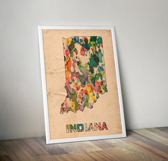 Indiana Map Poster Watercolor Print Fine Art Digital | Etsy
