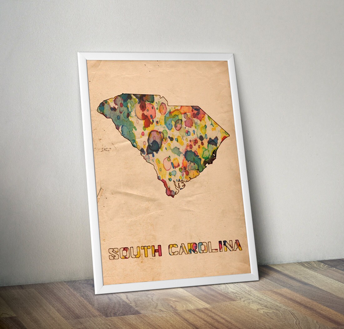 South Carolina Map Poster Watercolor Print Fine Art Digital Painting ...