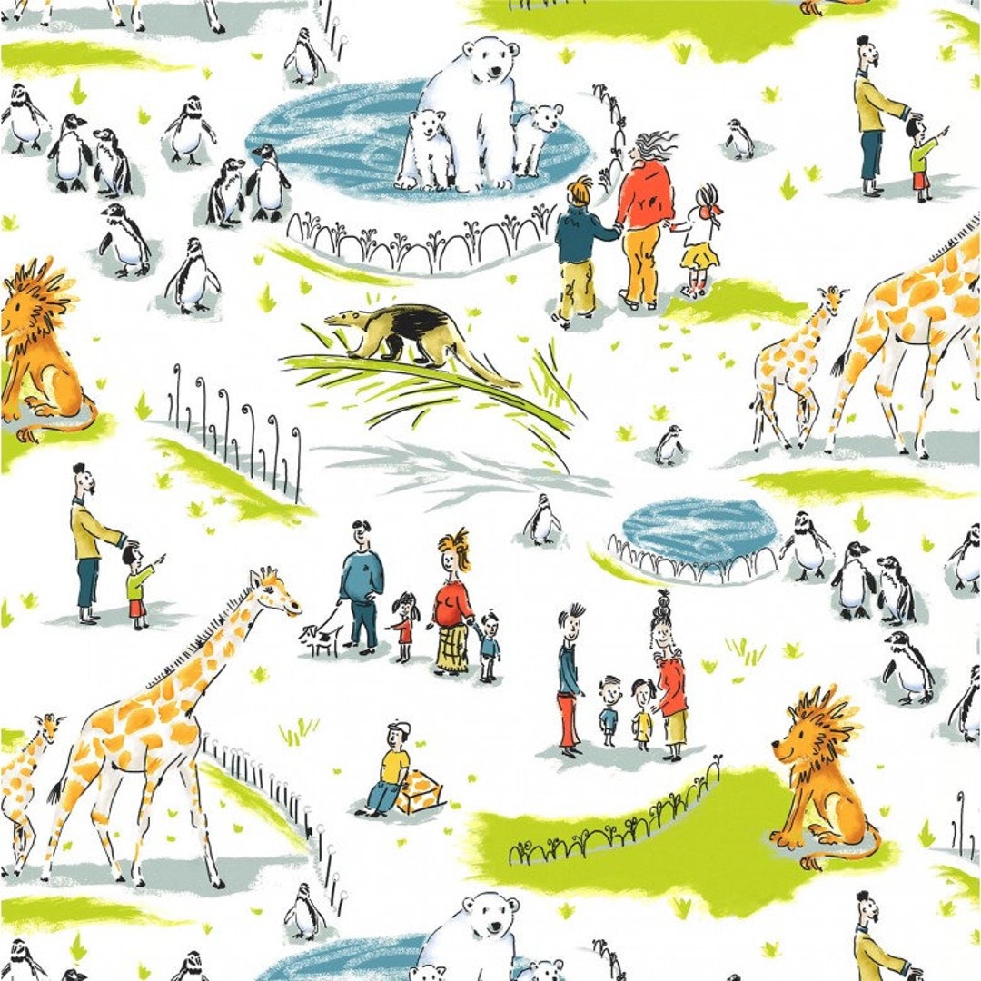 Cotton Michael Miller Family Fun Day Zoo Visit White - Etsy