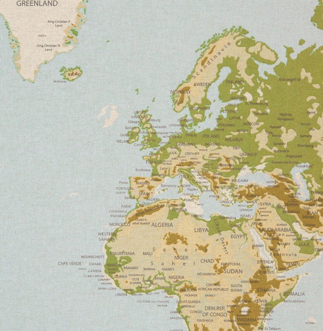 Canvas World Map Light Blue Green Repeat Approx. 58 Cm - Etsy