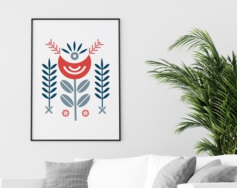 Scandi Folk, Retro Nordic Flower Pattern, Mid Century Modern ...
