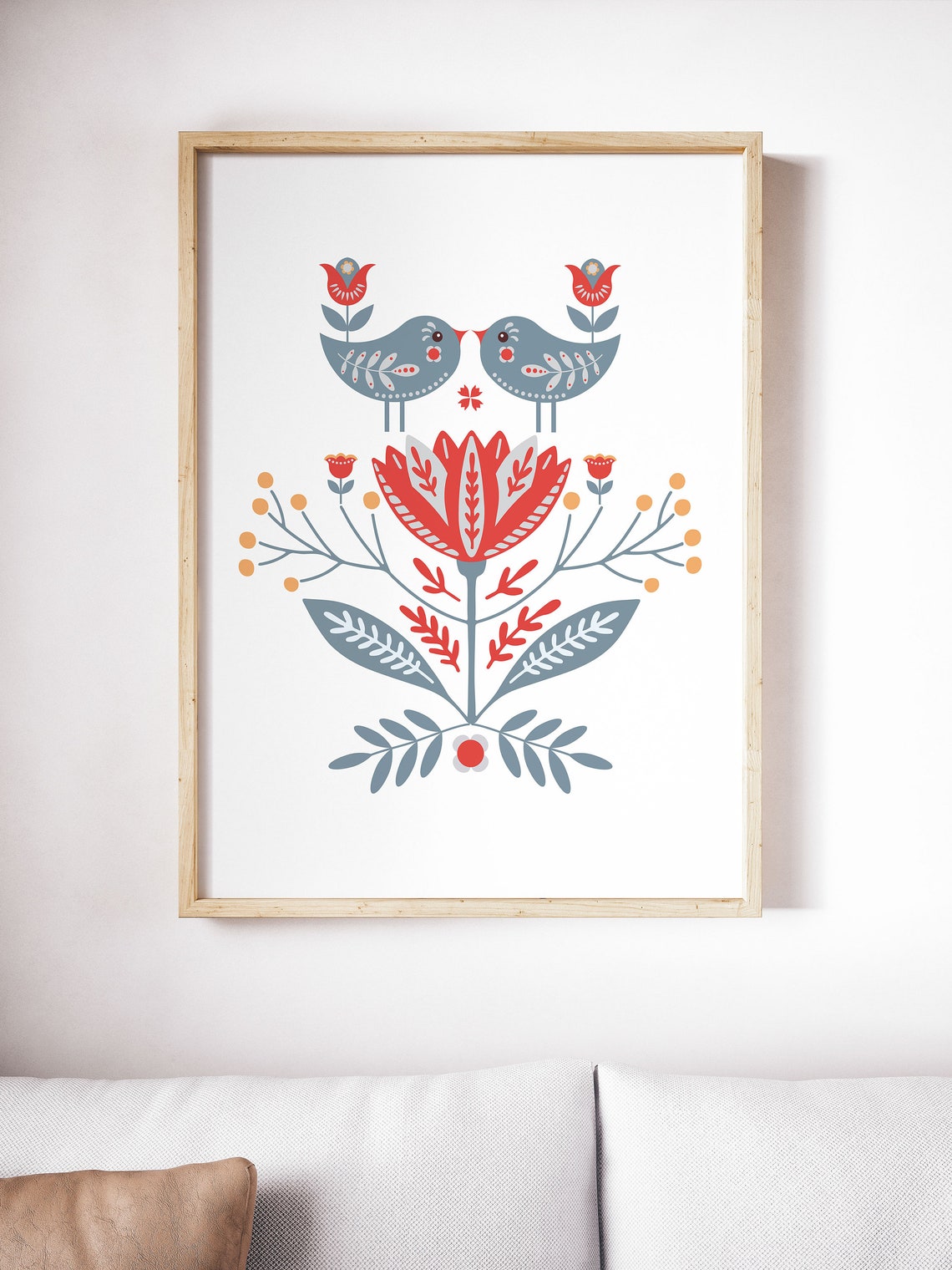 Scandi Folk Art Birds Retro Nordic Pattern Mid Century | Etsy