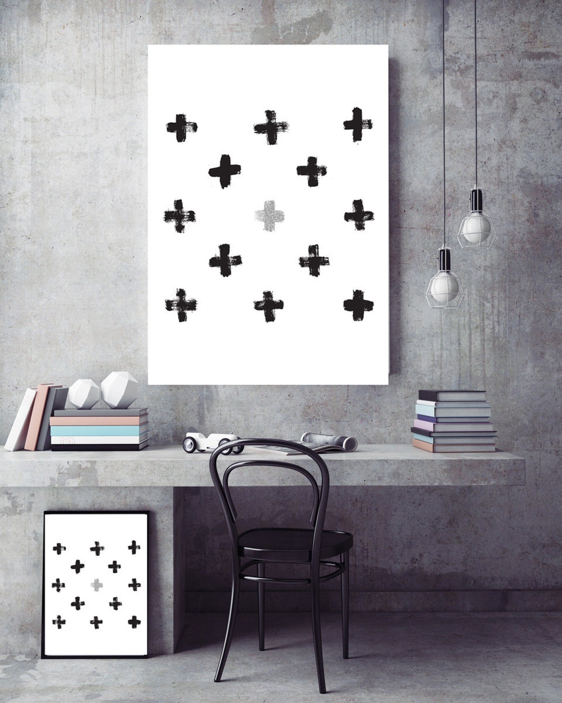 Swiss Cross Pattern Art Black and Silver Watercolor | Etsy