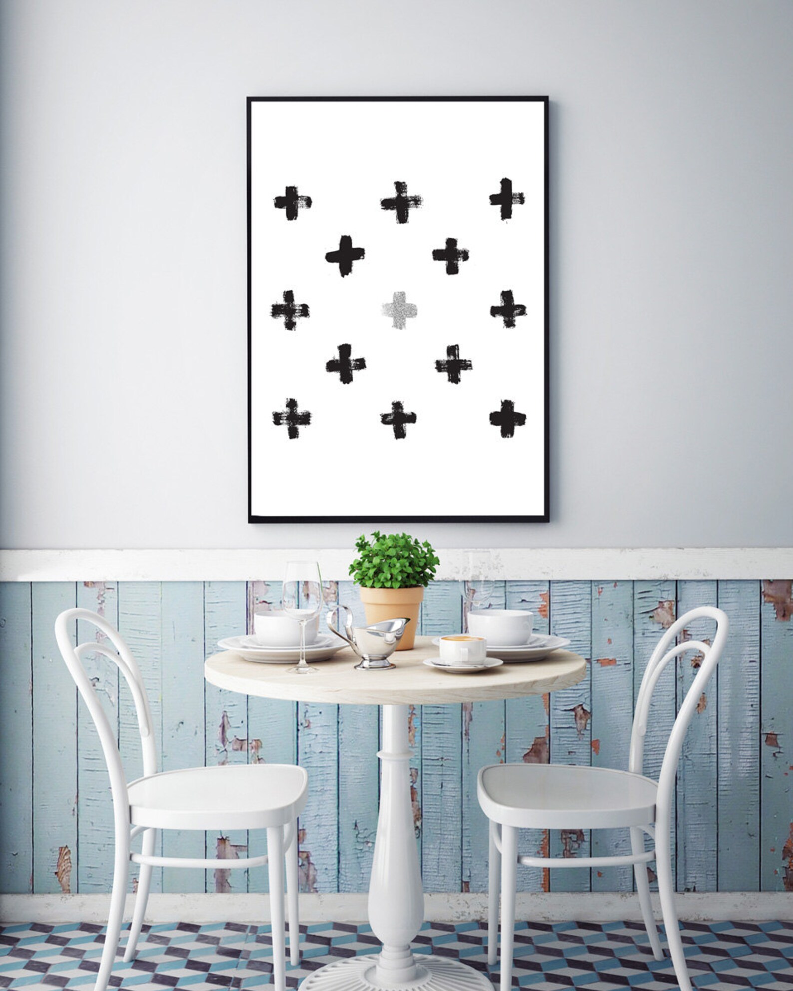 Swiss Cross Pattern Art Black and Silver Watercolor | Etsy