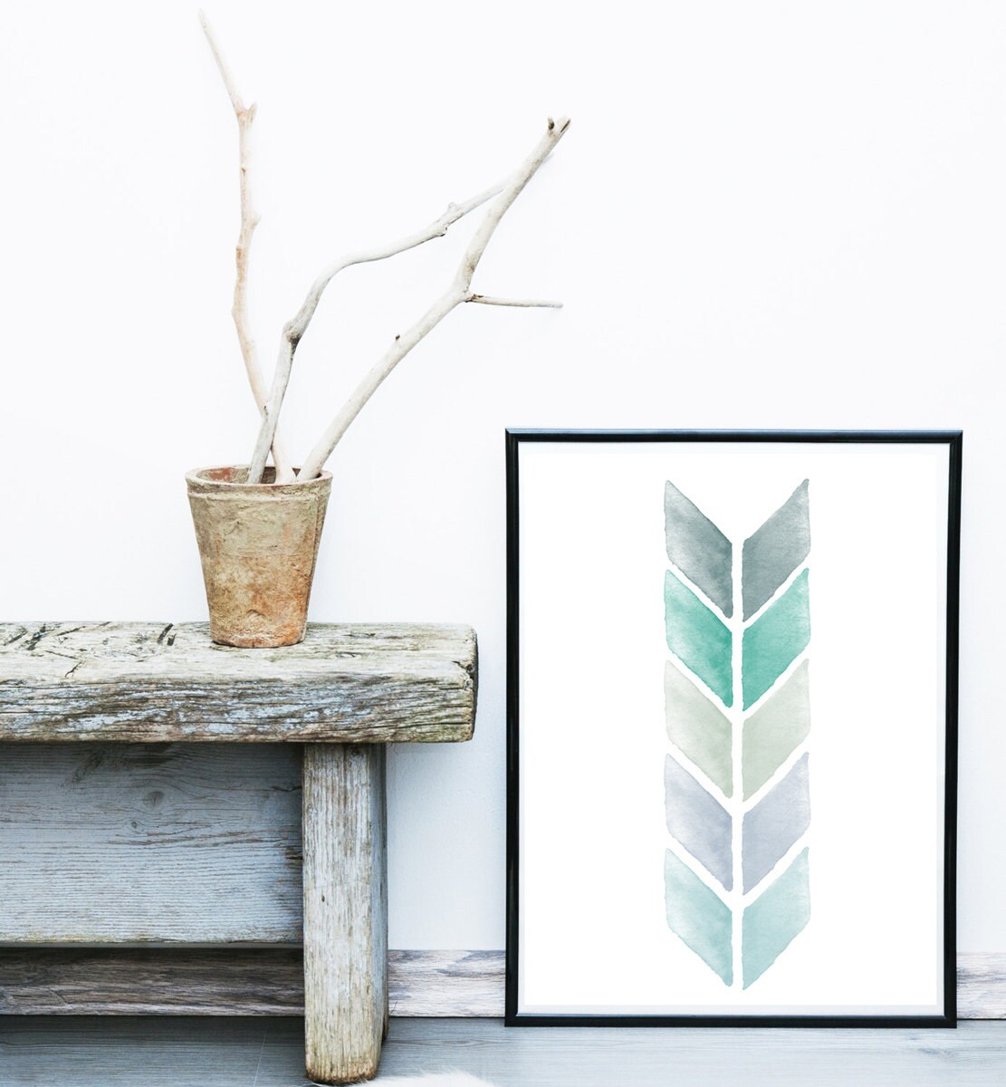 Chevron Watercolor Mint and Blue Wall Art Abstract Pattern - Etsy