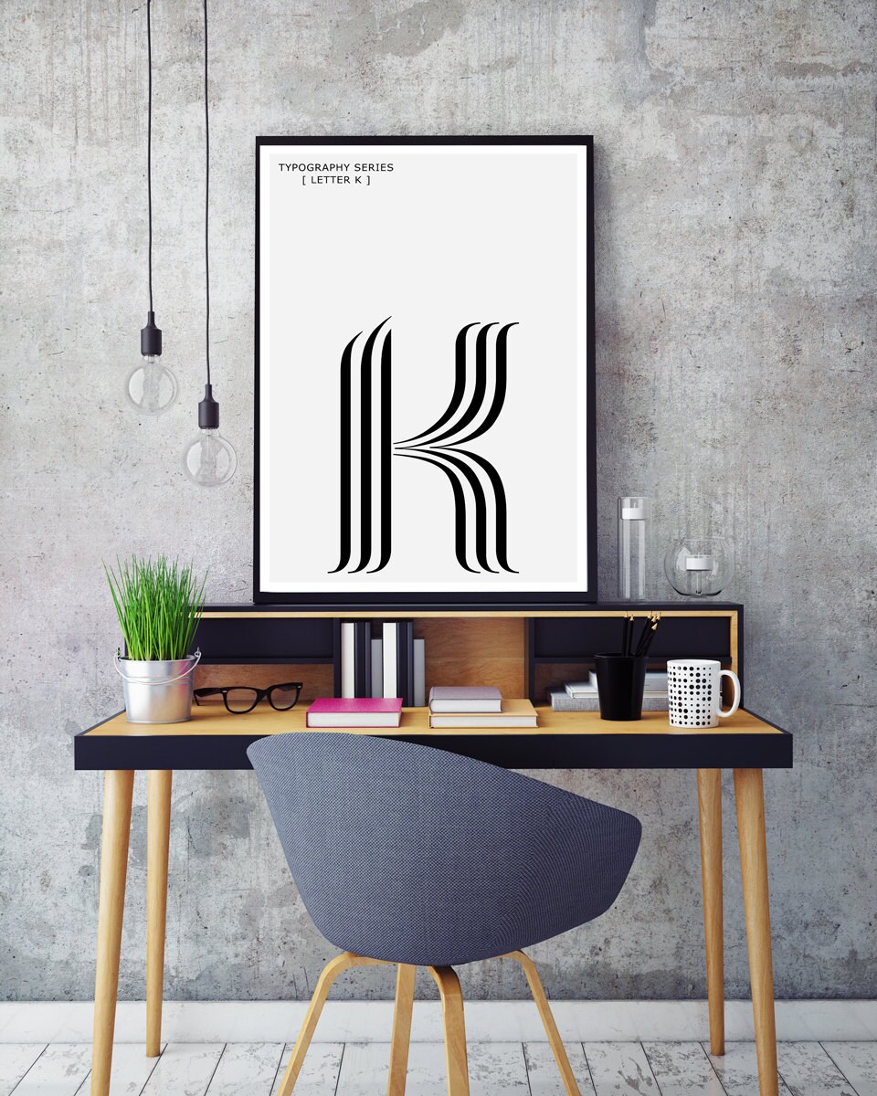 K Letter Print Modern Typography Art Scandinavian / Nordic Interior ...