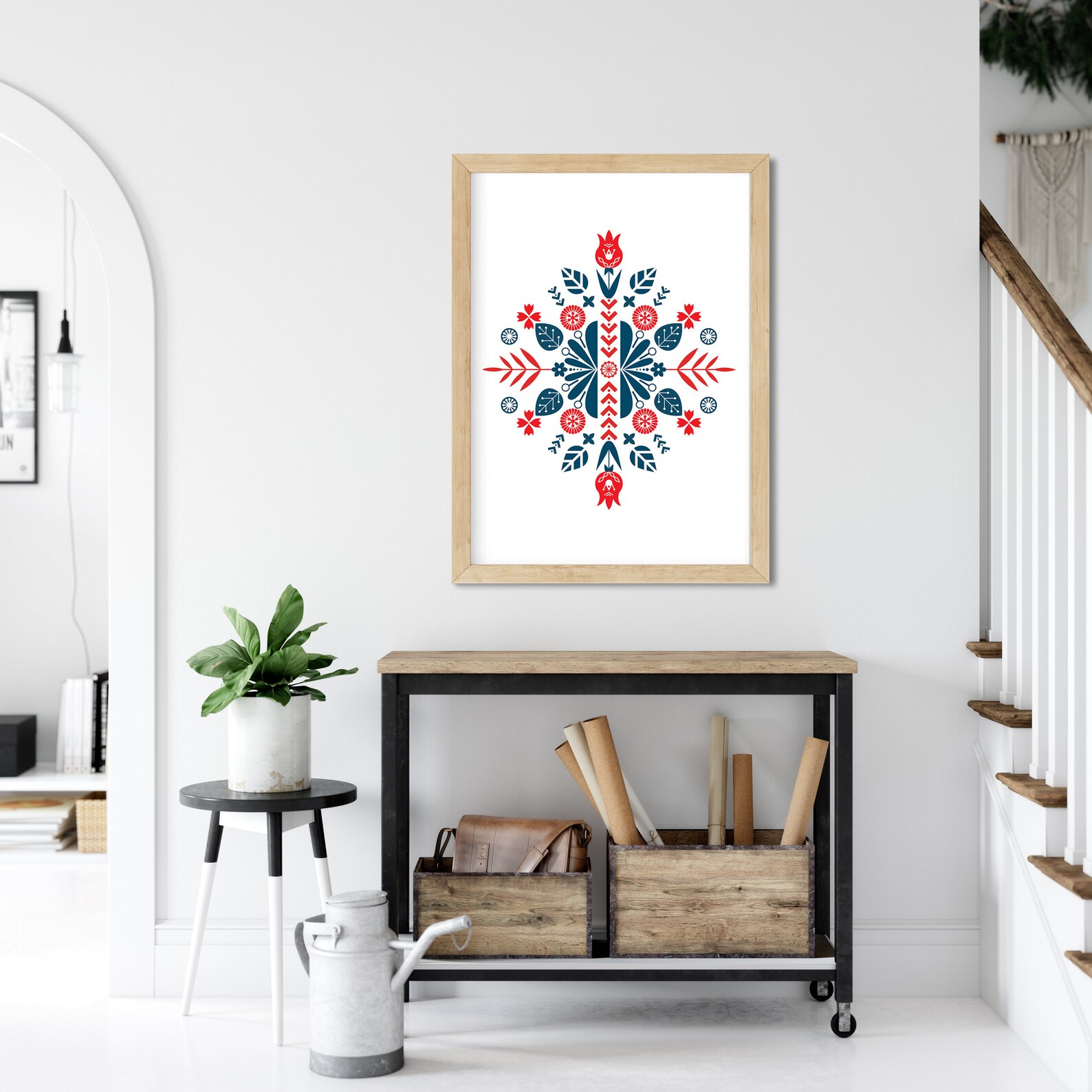 Scandi Folk Pattern Art Retro Nordic Flowers Mid Century - Etsy