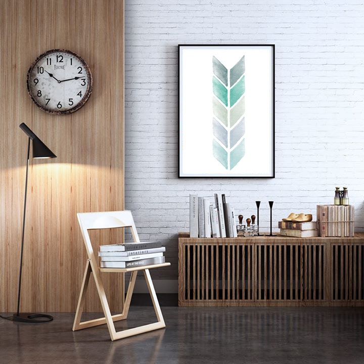 Chevron Watercolor Mint and Blue Wall Art Abstract Pattern - Etsy