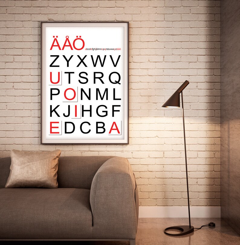 Scandinavian Typography - Swedish Alphabet Reversed Chart Print - 24 X ...