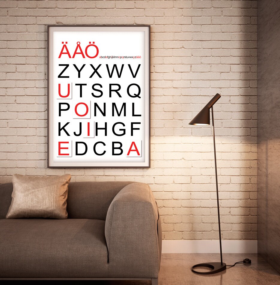 Scandinavian Typography - Swedish Alphabet Reversed Chart Print - 24 X ...