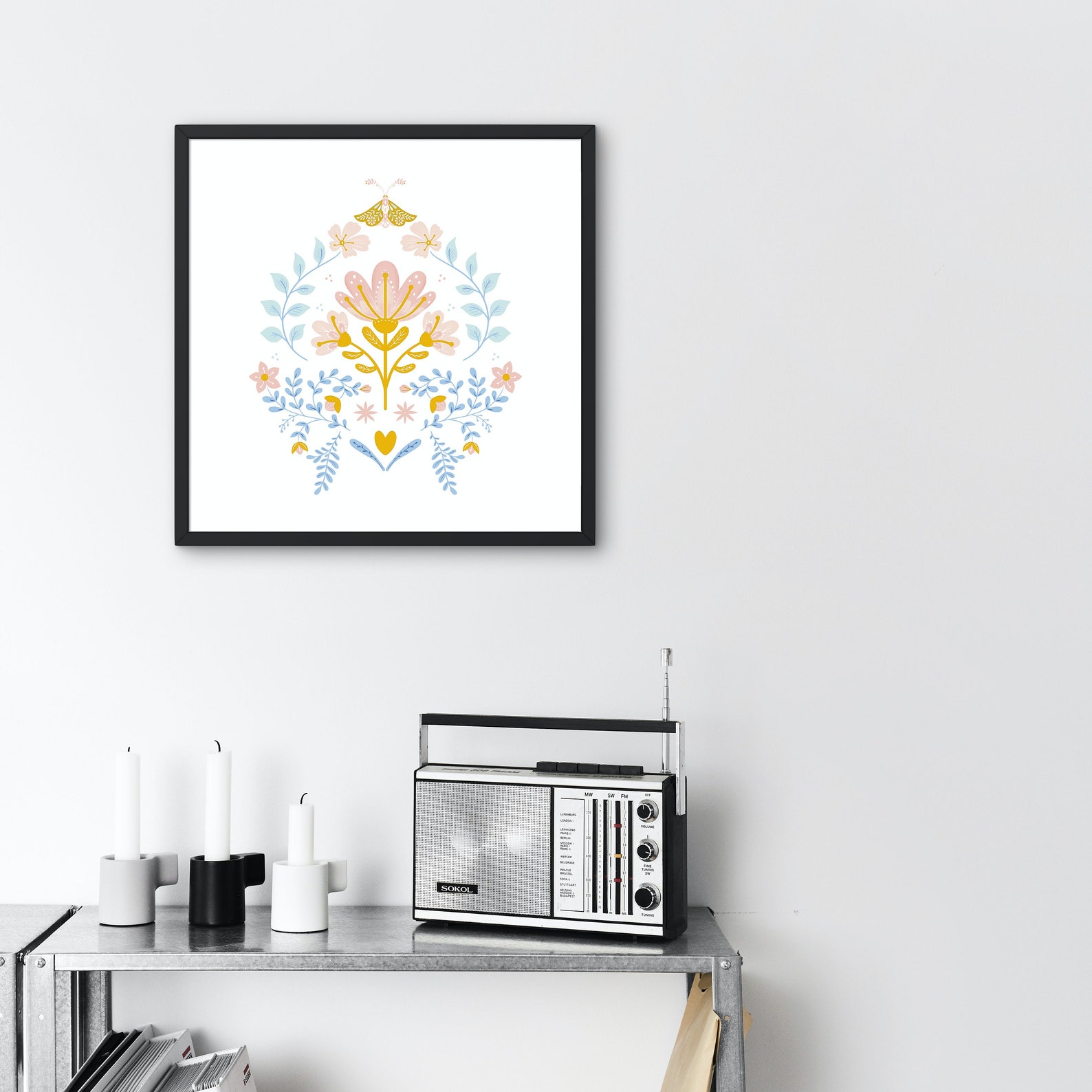 Spring Garden Scandinavian Folk Art Print Retro Nordic - Etsy