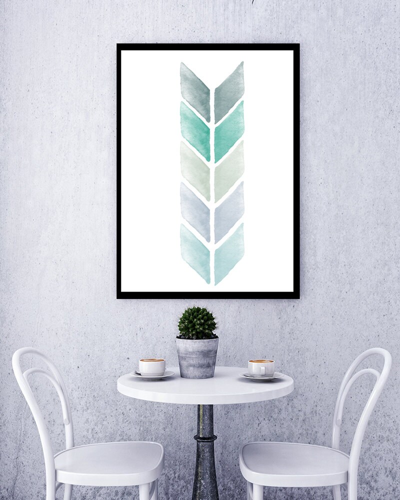 Chevron Watercolor Mint and Blue Wall Art Abstract Pattern - Etsy
