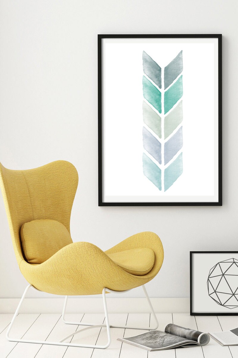 Chevron Watercolor Mint and Blue Wall Art Abstract Pattern - Etsy