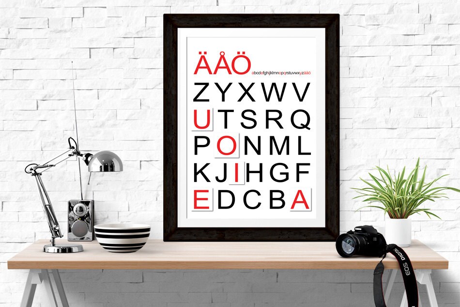 Scandinavian Typography - Swedish Alphabet Reversed Chart Print - 24 X ...