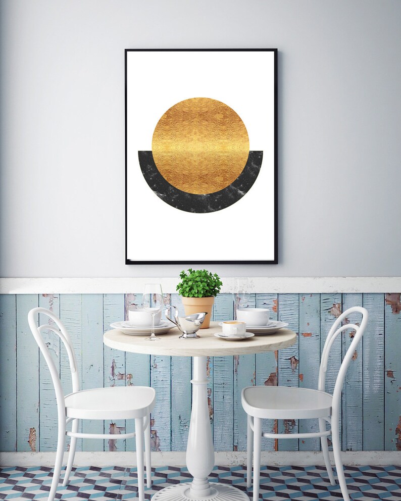 Rising Sun Abstract Spheres Black and Gold Geometric Art | Etsy