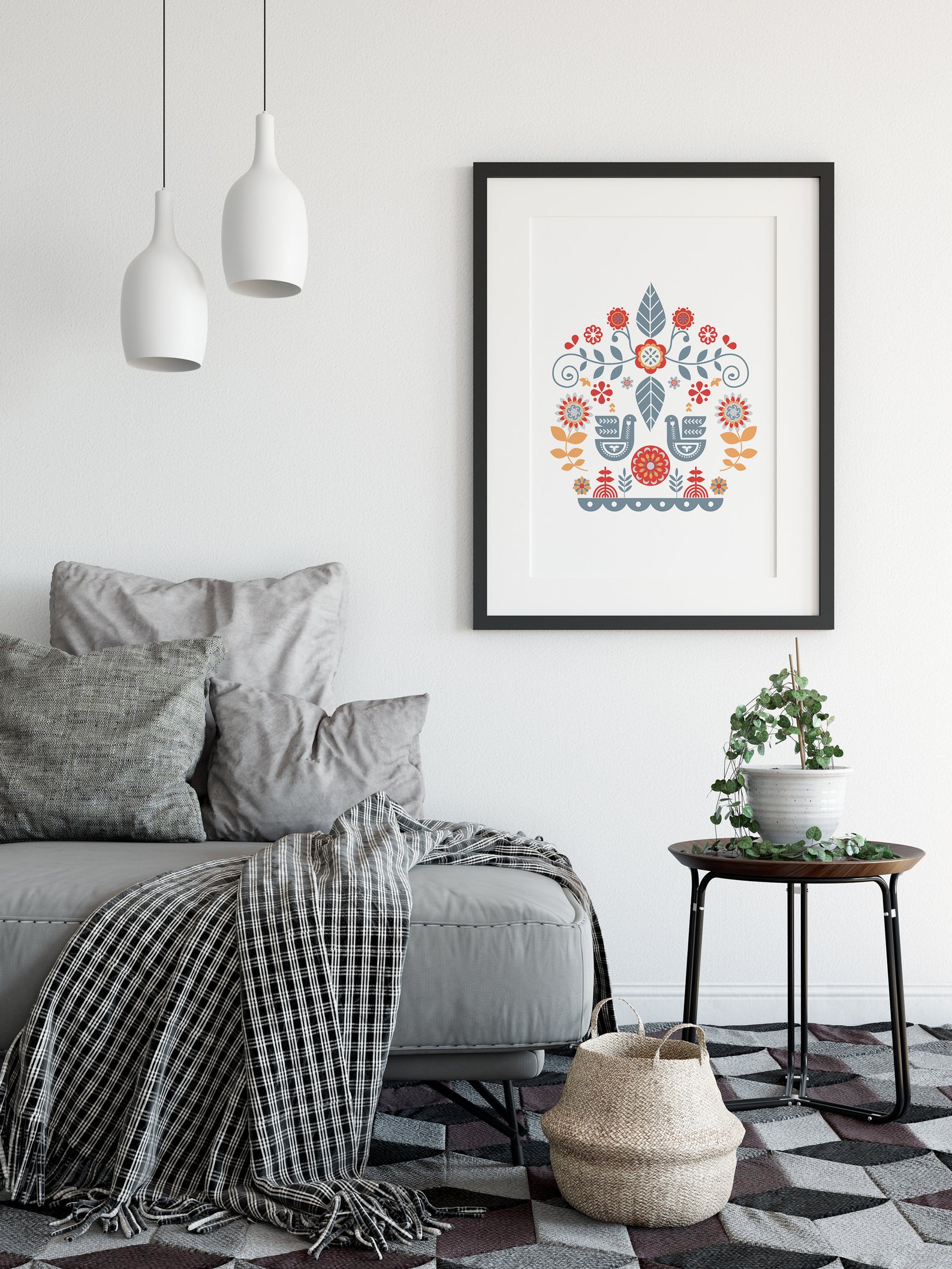 Scandinavian Folk Art Hygge Pattern Print Nordic Flowers - Etsy