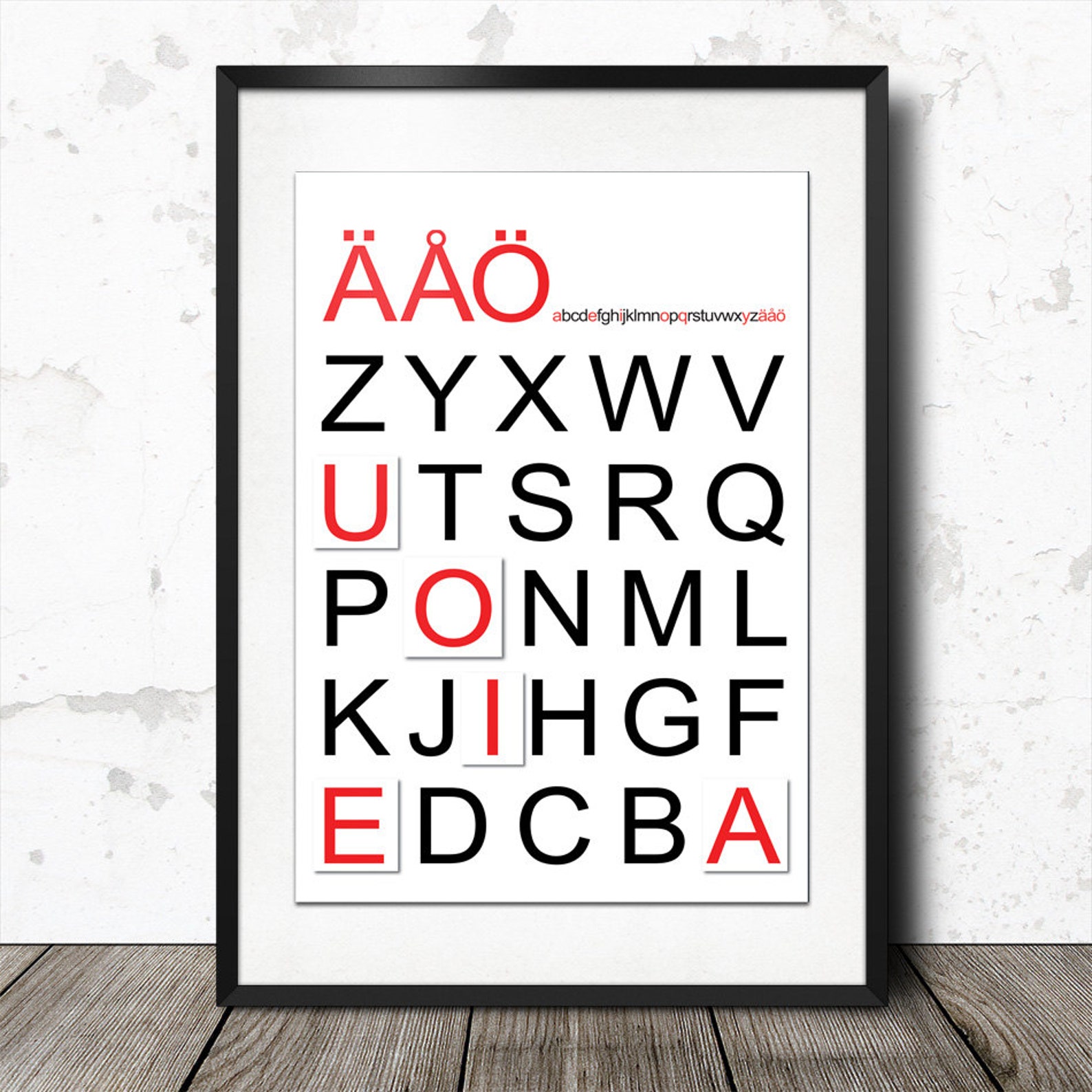 Scandinavian Typography - Swedish Alphabet Reversed Chart Print - 24 X ...