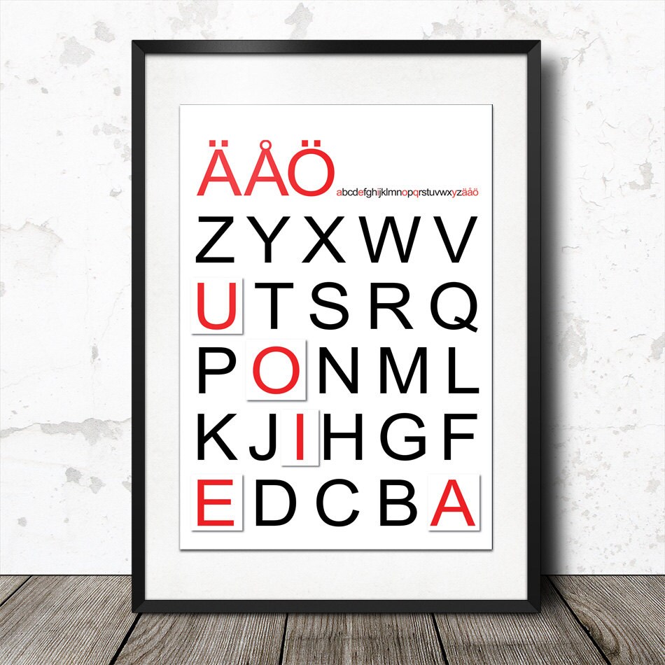 Scandinavian Typography - Swedish Alphabet Reversed Chart Print - 24 X ...