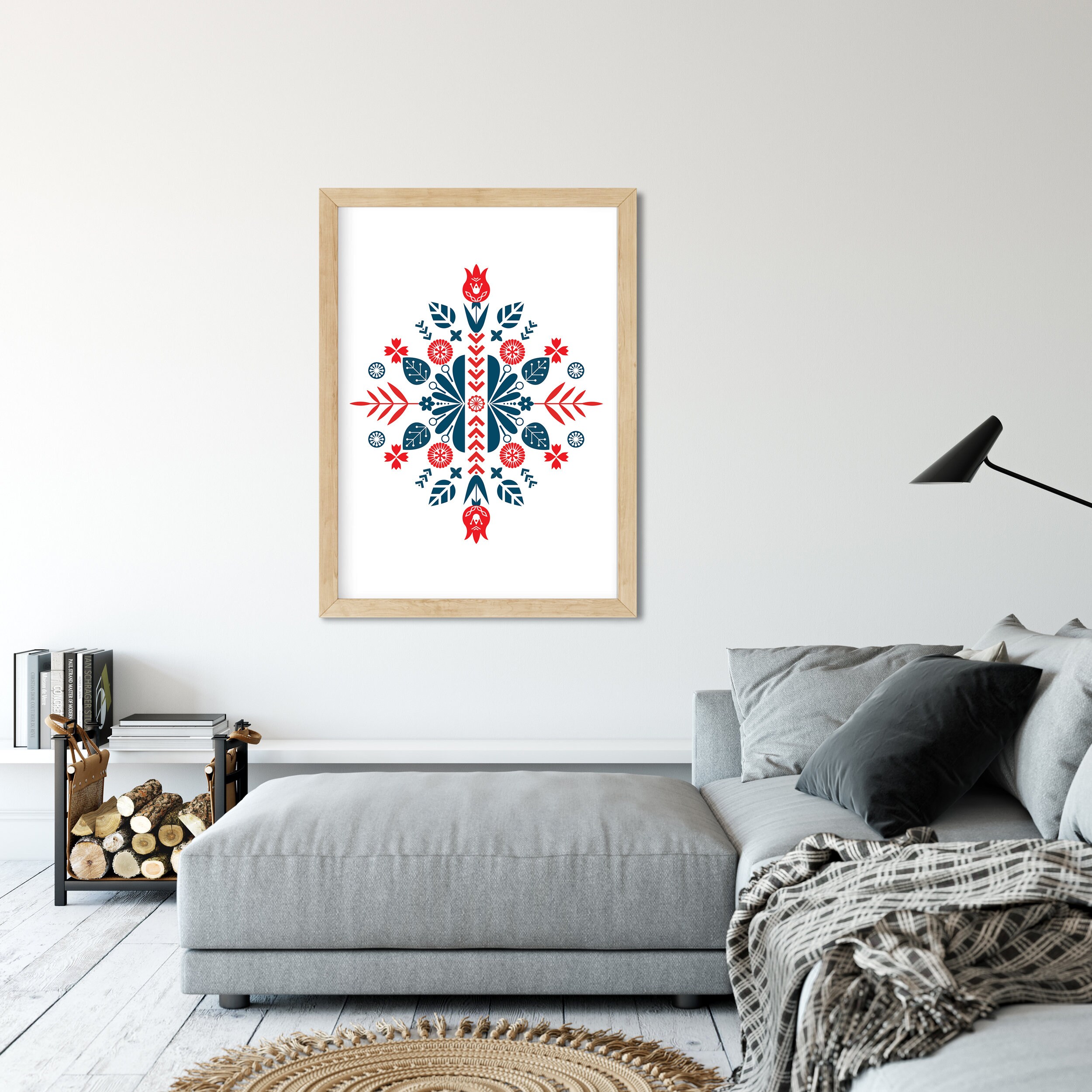 Scandi Folk Pattern Art Retro Nordic Flowers Mid Century - Etsy