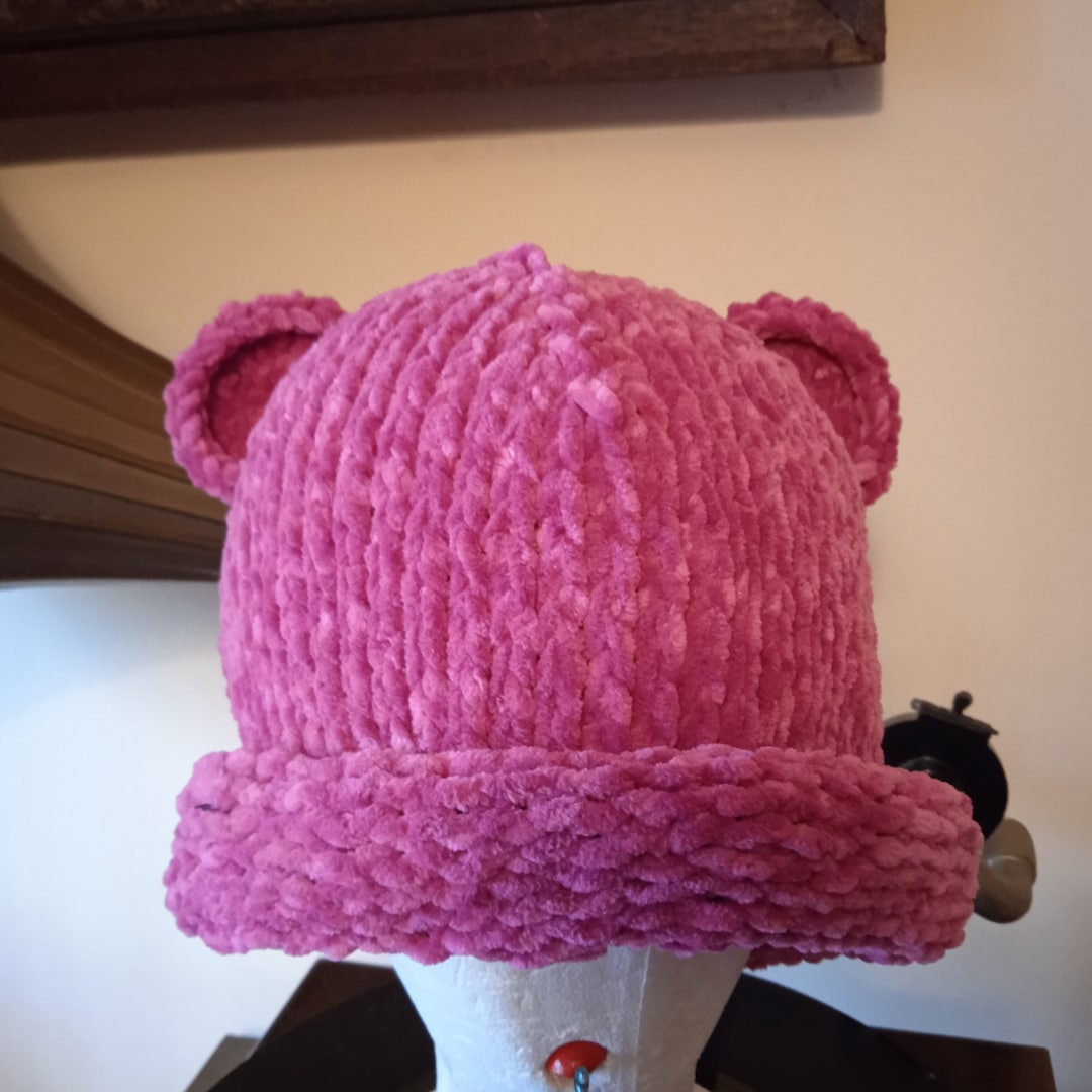 Velvet Chenille Hat With Teddy Bear Ears, Knitted Wool Beanie, Baggy ...
