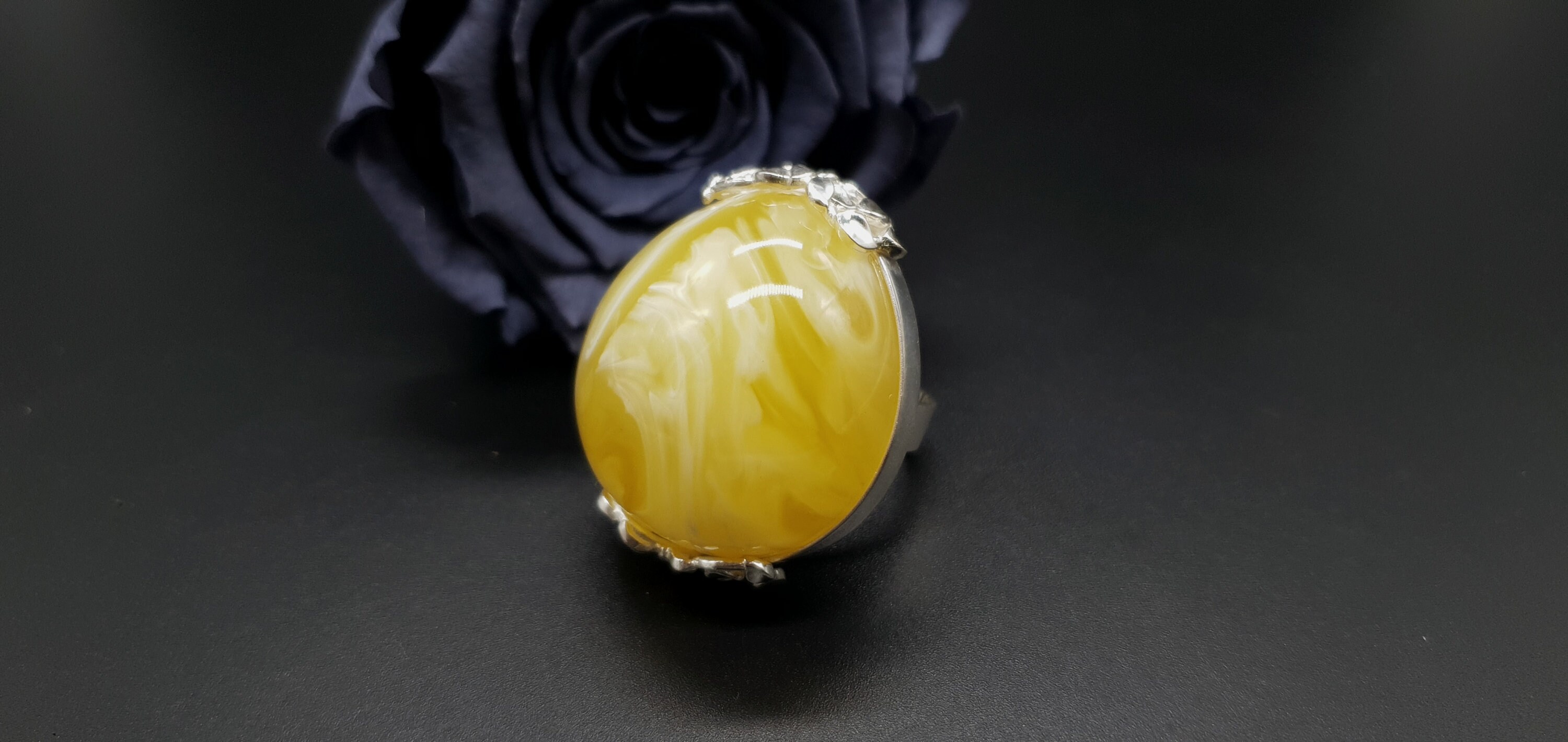 598 Adjustable Silver Ring Natural Amber Gemstone 17 - Etsy