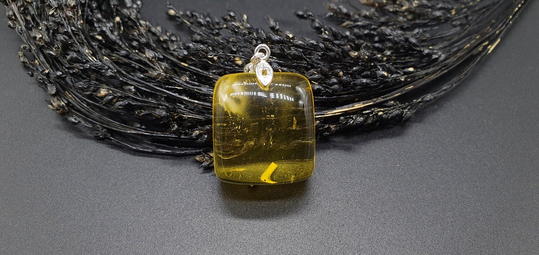 Unrefined Yellow Clear Amber Pendant, Rectangle Shape, Transparent ...