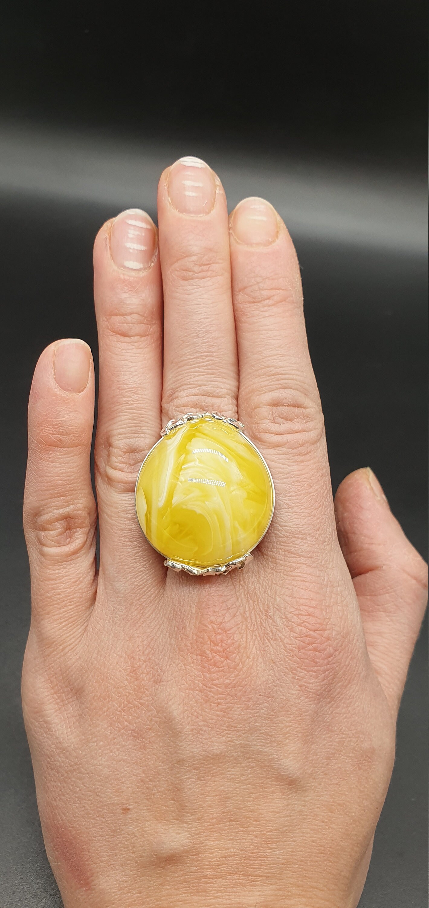 598 Adjustable Silver Ring Natural Amber Gemstone 17 - Etsy