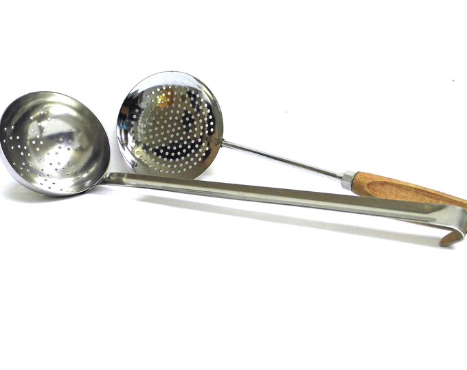 Set 2 Vintage Skimmer Skimming Ladle Metal Scoop Dipper Strainer ...