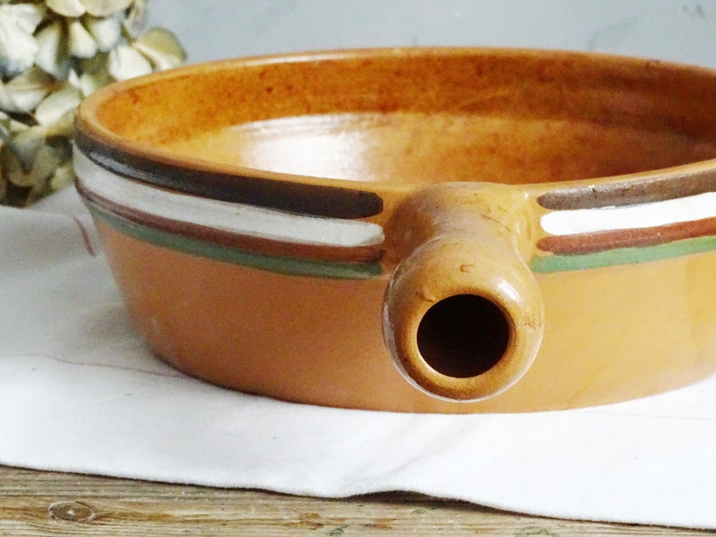Round Ceramic Casserole Dish Handle Stripes, Terracotta Tart Bake Pan ...