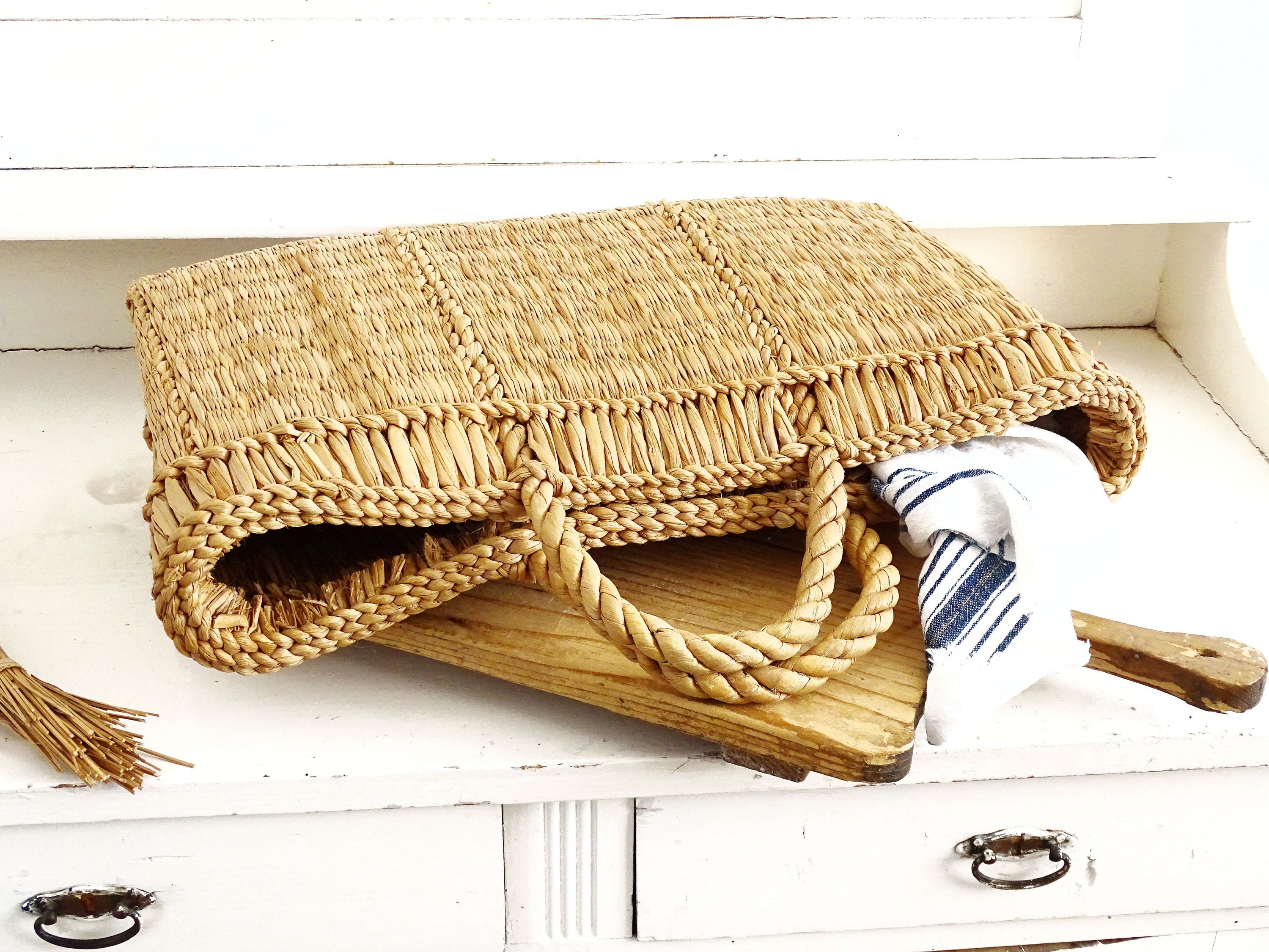 Large French Straw Market Basket Bag Handmade Natural Basket - Etsy
