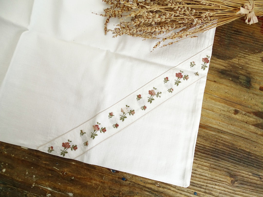 Nos White Floral Embroidery Pillowcase Damask Cotton Pillow Case Roses