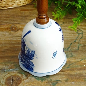 Delft Blue Ceramic Hand Bell Wood Handle Hand Painted White Blue Tea ...