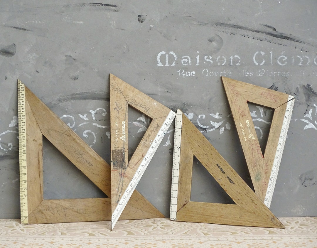 Vintage Triangle Wood Ruler School Math Ruler, Angle Drawing Ruler ...