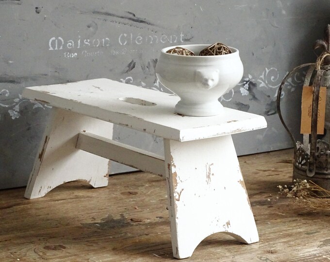 White Wood Step Stool, Stepstool, Milking Stool, Rustic Farmhouse Wood ...