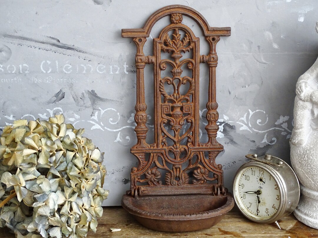 Antique Iron Holy Water Font Hand Forged, Wall Hanging Metal Benitier ...