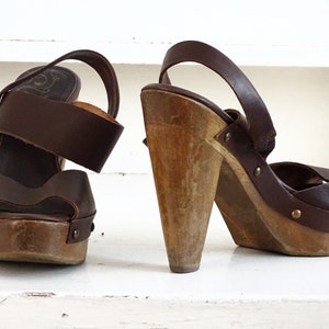 Leather Platform Sandals Pumps Open Toe, High Heel Brown Mules Clogs ...
