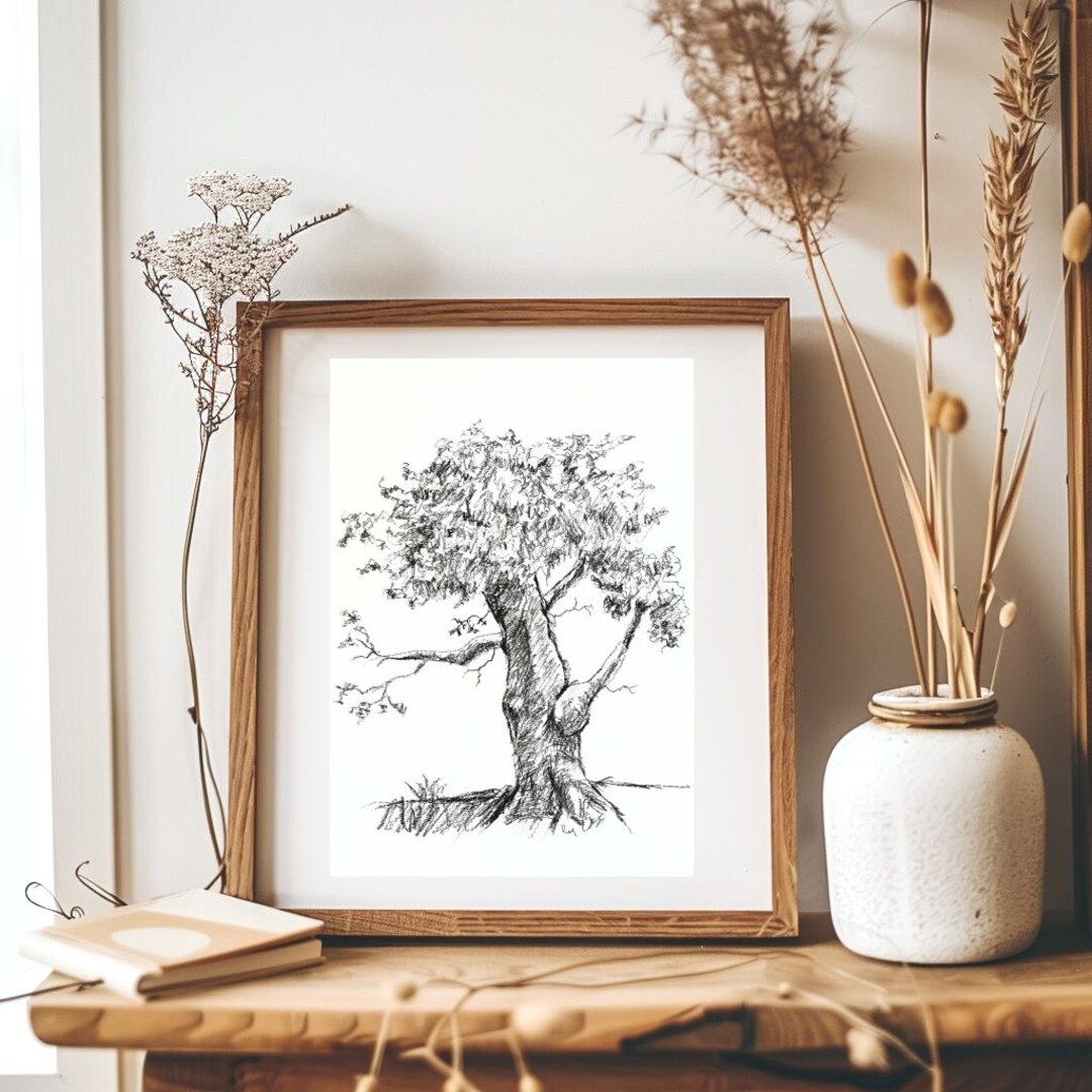 Tree Original Charcoal Drawing Vintage Style, Tree Sketch Art, Nature ...