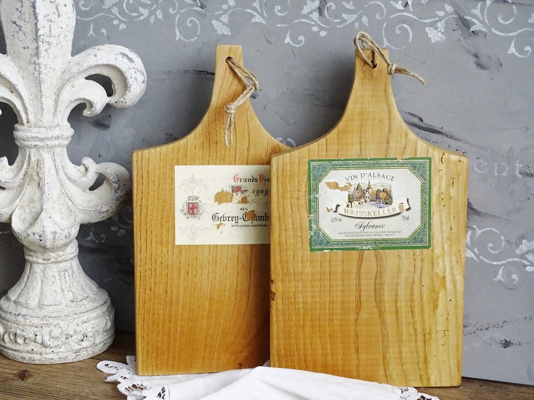 Wood Bread Board W/ French Label, Handled Rustic Board, Cutting Board ...
