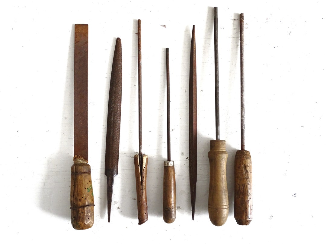 Set 7 Antique File Rasp Wood Handle, Primitive Bastard Hand File Rasp ...