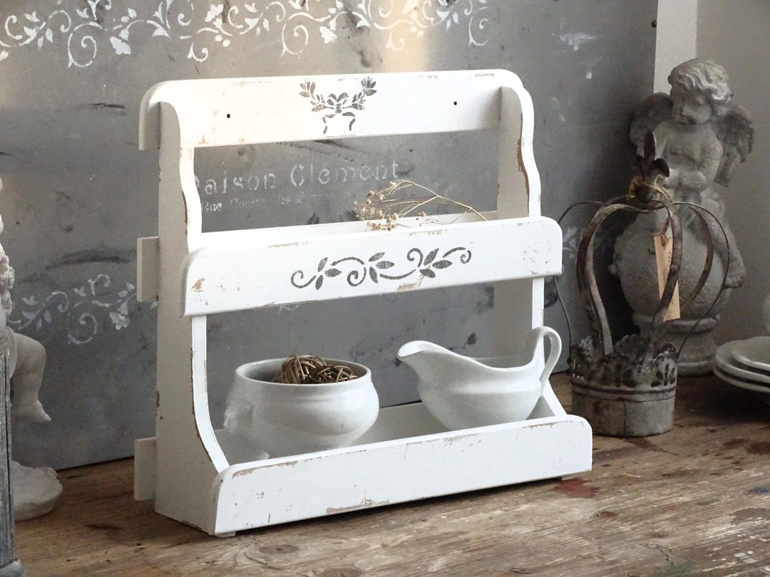 White Wood Spice Rack 2 Tier, Spice Holder Cabinet, Spice Organizer ...