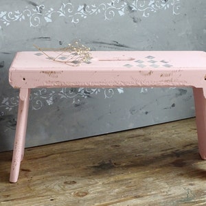 Pink Wood Bench, Step Stool, Milking Stool, Shabby Chic, Foot Stool ...