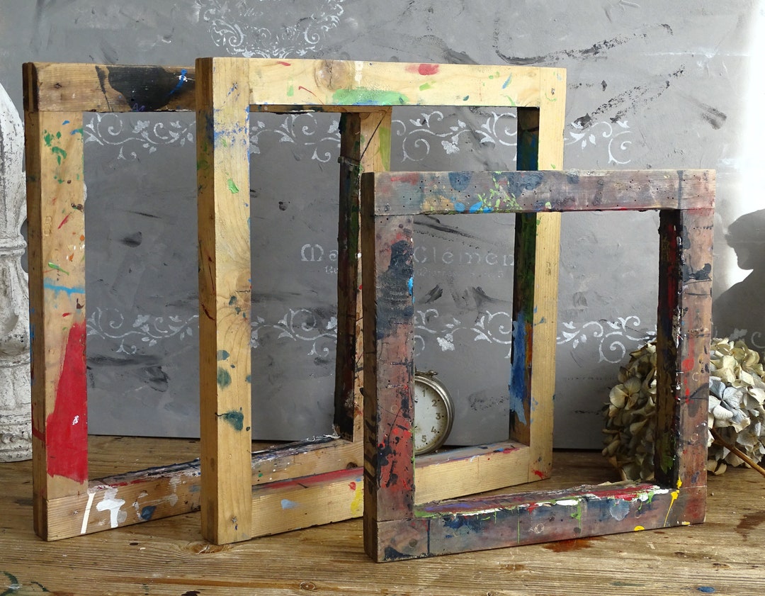 Large Wood Picture Frame W/ Paint Leftovers, Dovetailed Wood Open Frame ...