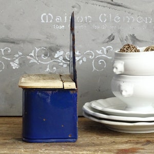 Blue Enamel Salt Box Wood Lid, Antique Salt Storage Box, Salt Cellar ...