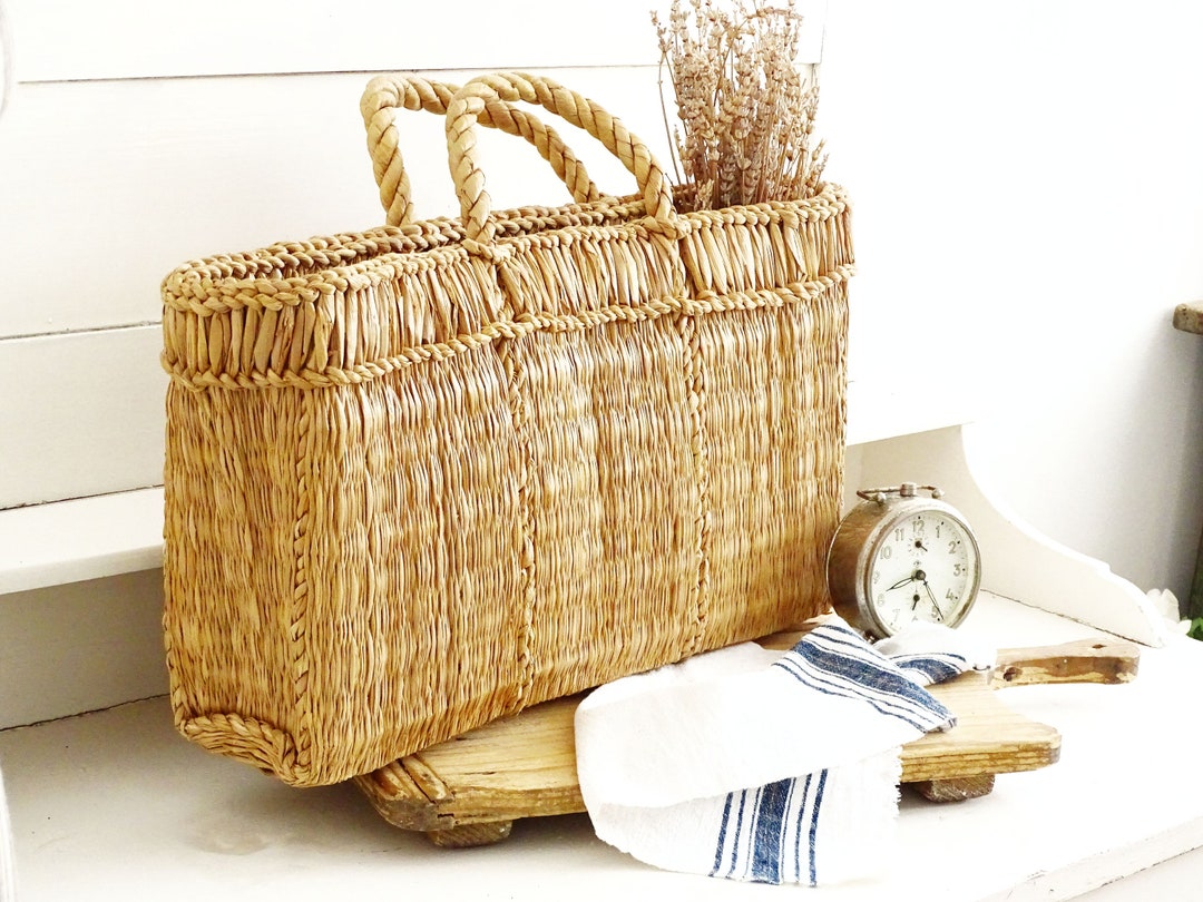 Large French Straw Market Basket Bag Handmade Natural Basket Shopper ...
