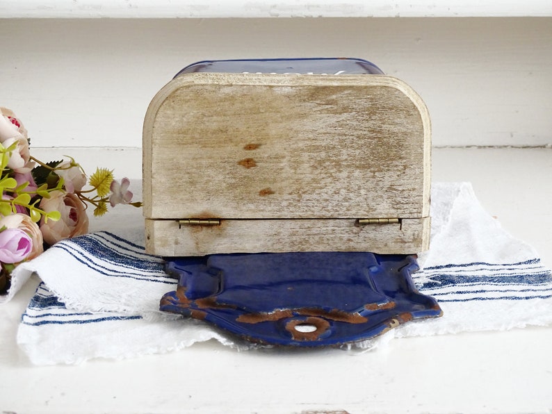 Blue Enamel Salt Box Wood Lid Antique Salt Storage Box Salt - Etsy