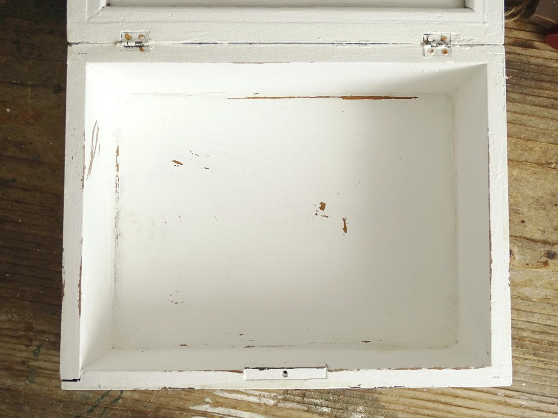 Antique White Wood Box French Label, Shabby Chic Storage Box, Hope ...