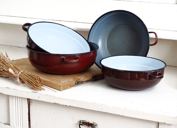 Dining & Serving Retro Brown Enamelware Nesting Bowl Large Enamel ...
