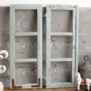 1 Antique Blue Wood Window Frame, Old Rustic Window 3 Pane, Primitive ...