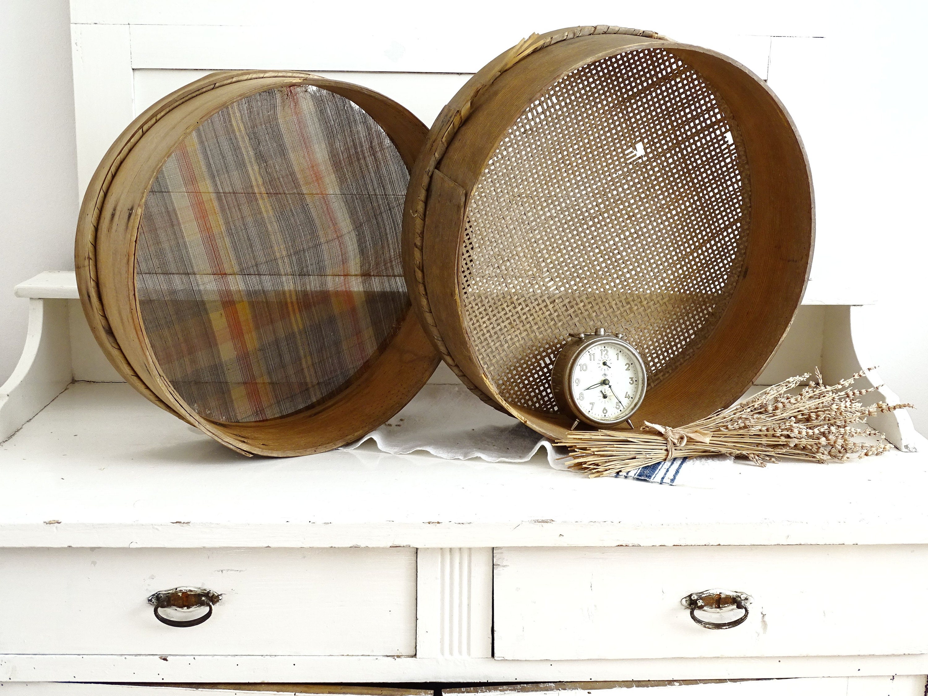 Home & Living Home Décor Old wooden sieve folk art old farm tool ...